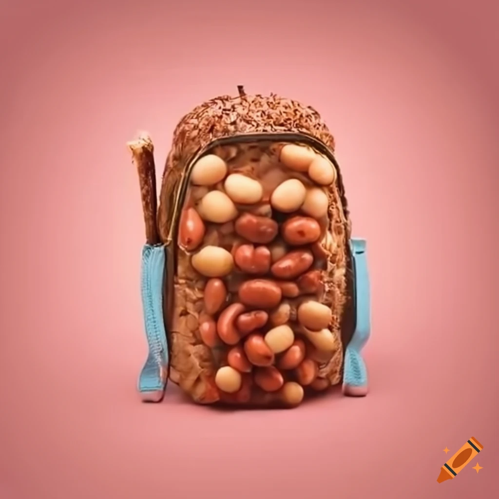 Artistic backpack made of baked beans on Craiyon