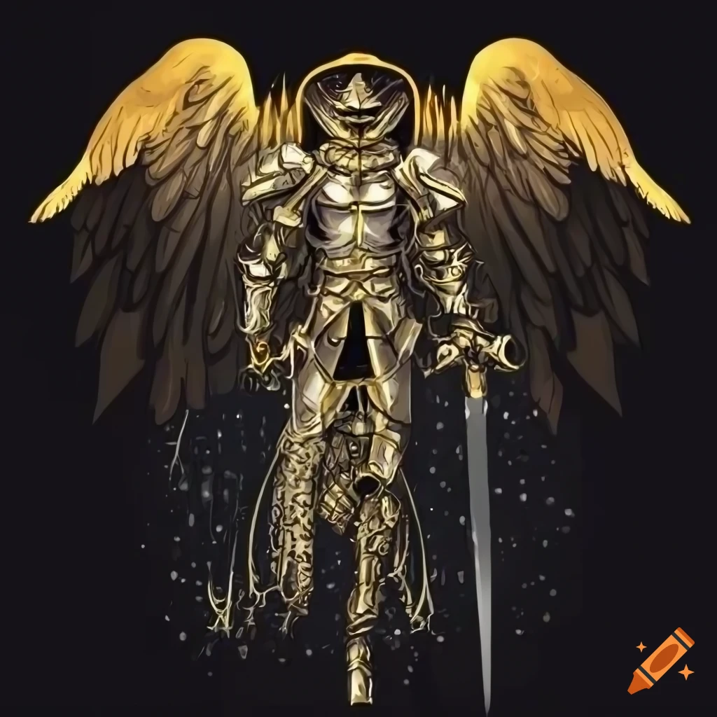 Dark and twisted illustration of a fallen angel knight