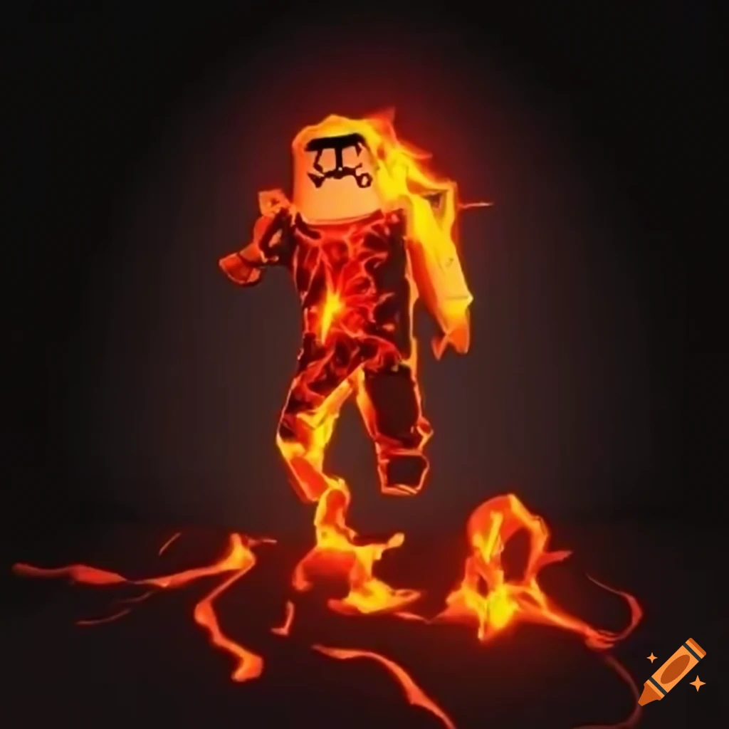 Roblox character jumping over lava on Craiyon