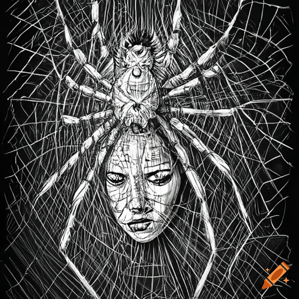 Close-up of a spider with a woman's stare on Craiyon