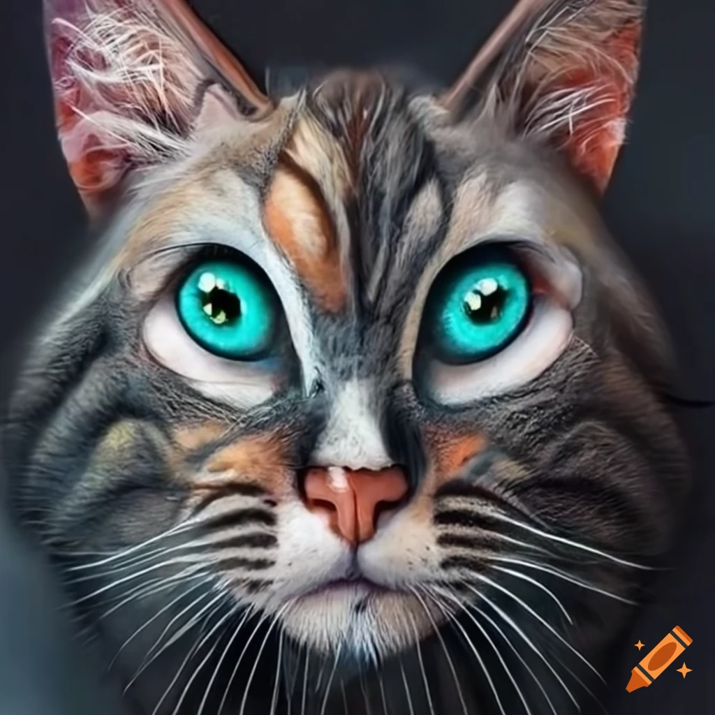 Hyper-realistic artwork of a cat with psychedelic eyes on Craiyon