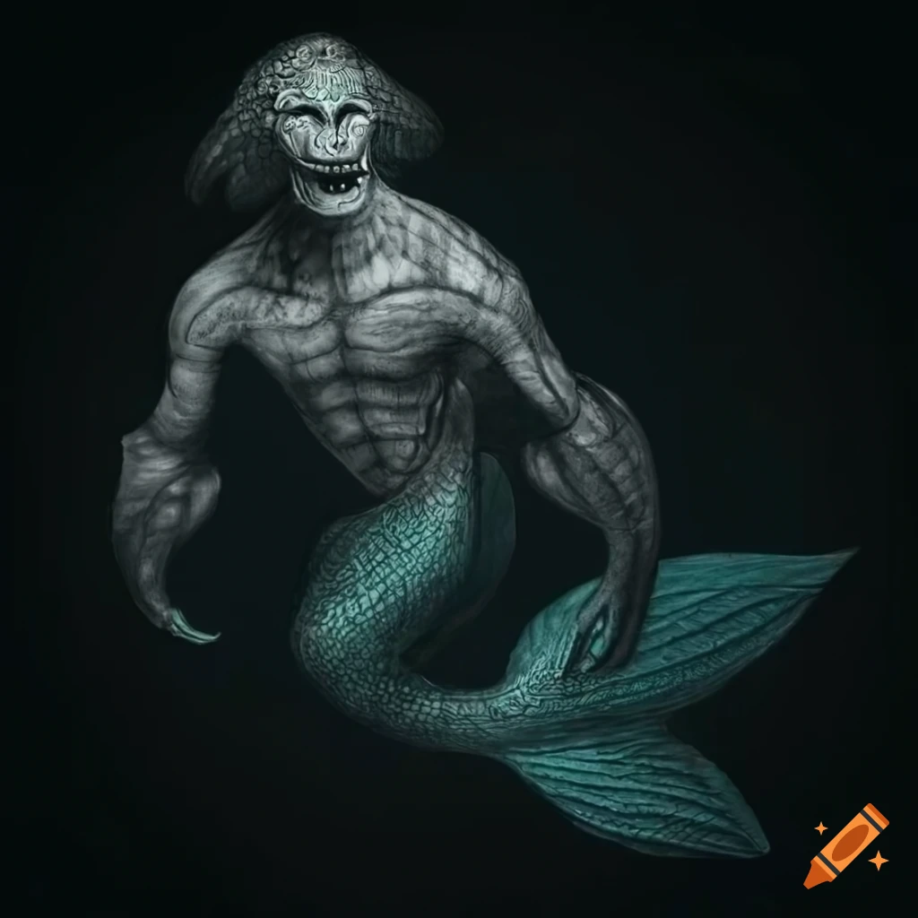 Detailed etching of a prehistoric sea monster