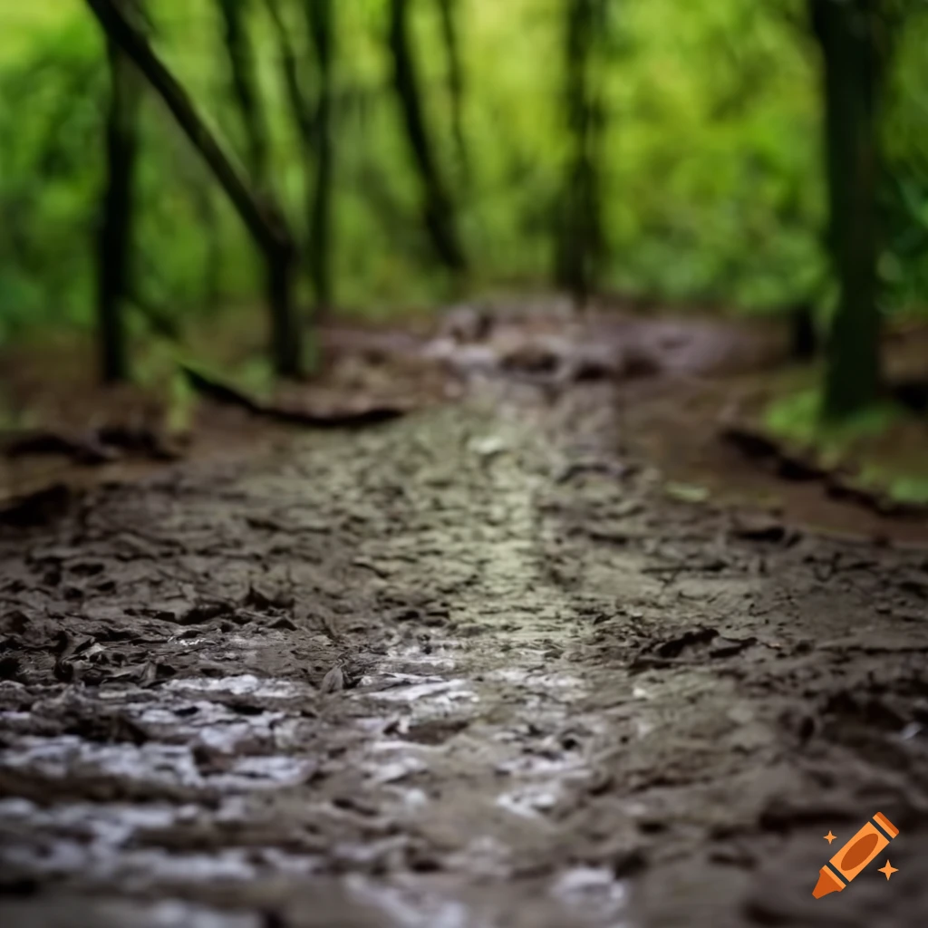 Muddy path in the forest on Craiyon
