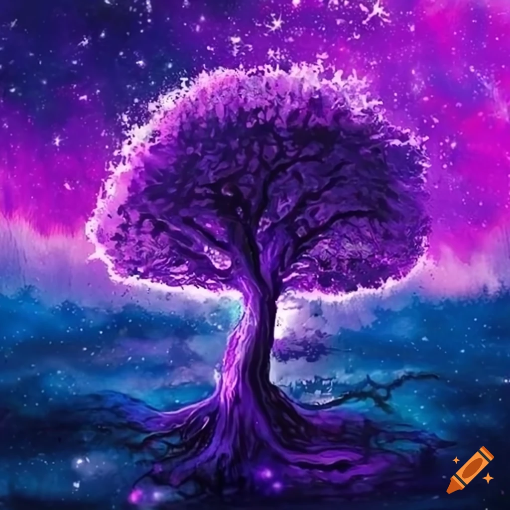 Glowing heart-shaped tree in the night sky on Craiyon