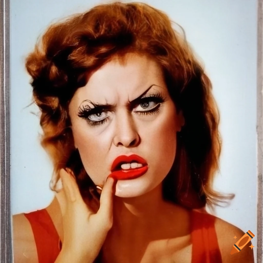 Multicolor vintage portrait of an angry woman on Craiyon