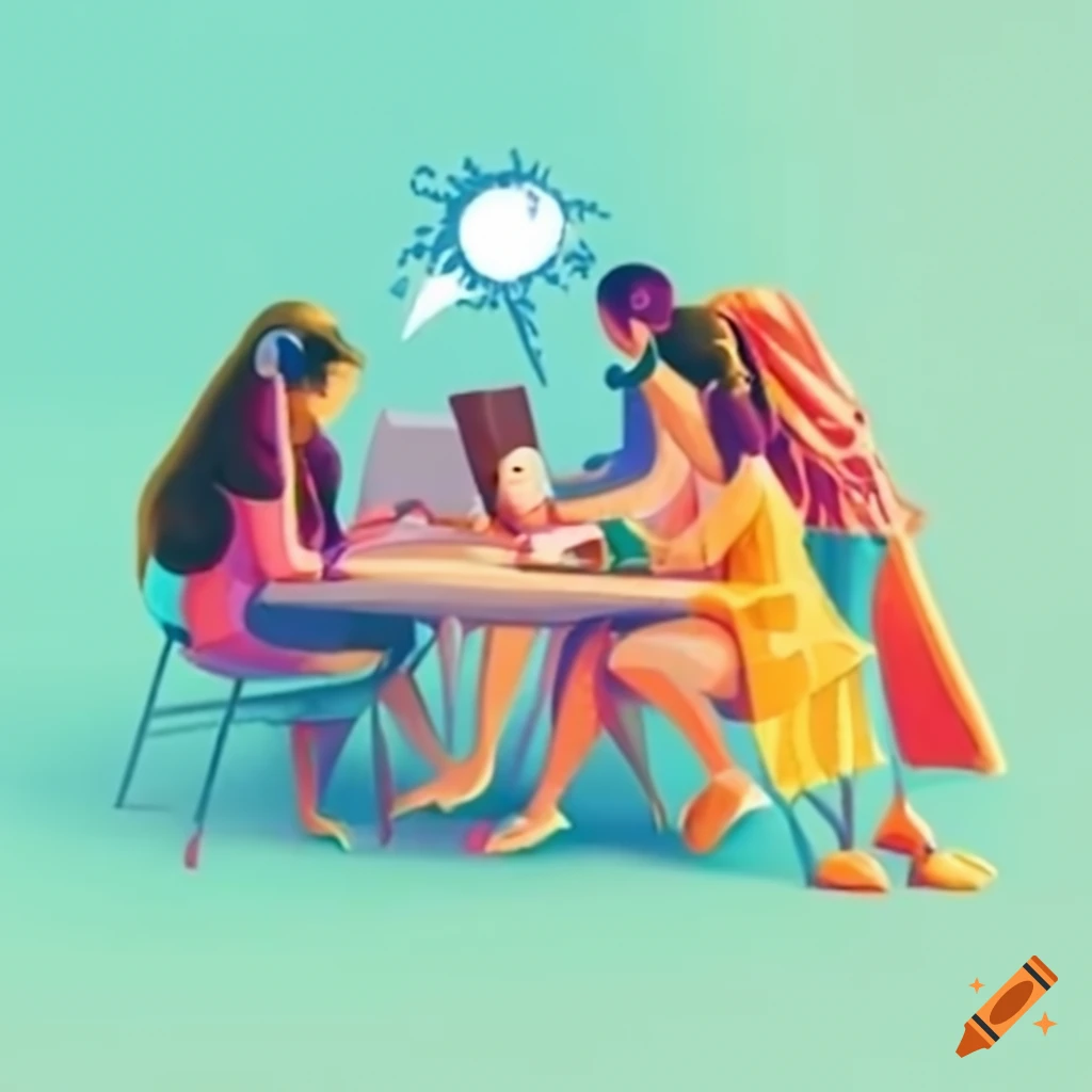 Vibrant community scene with virtual forums and discussions on Craiyon