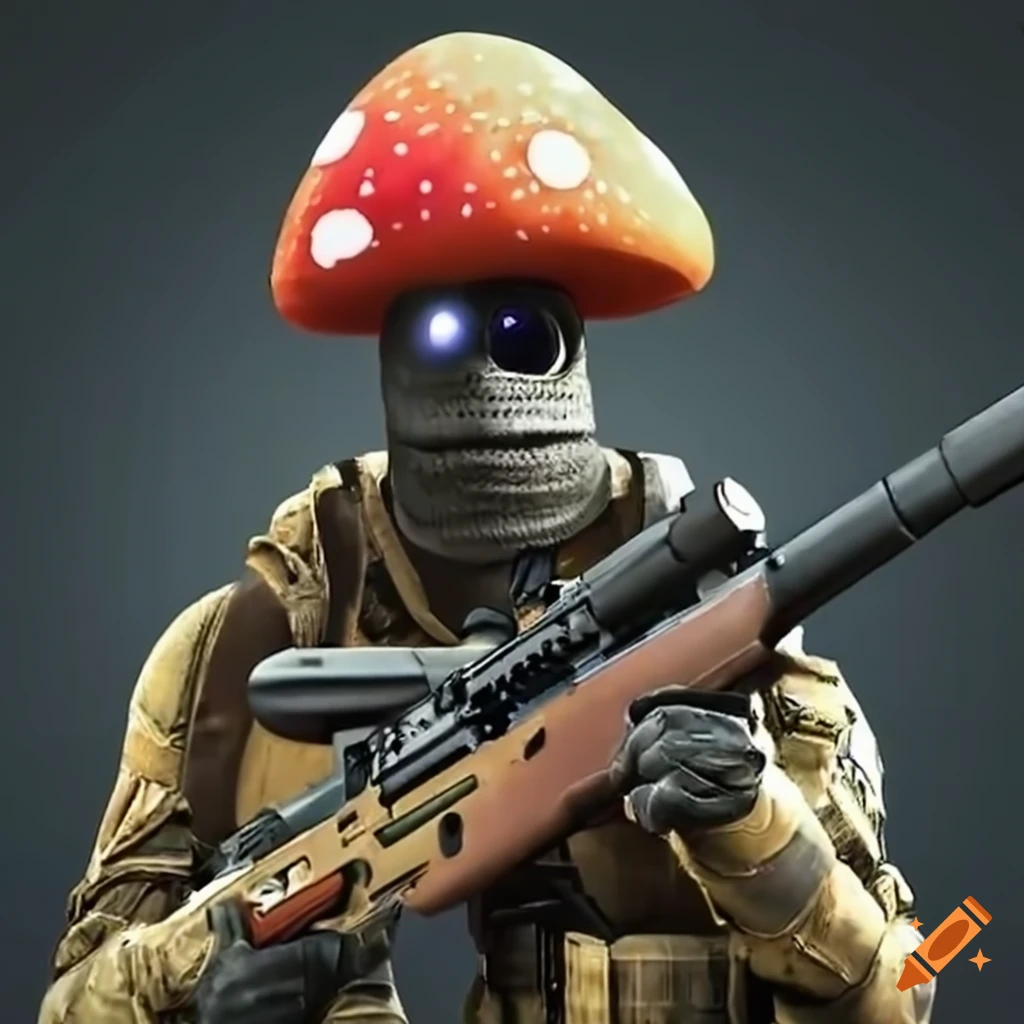 Image of a mushroom humanoid with a sniper rifle on Craiyon