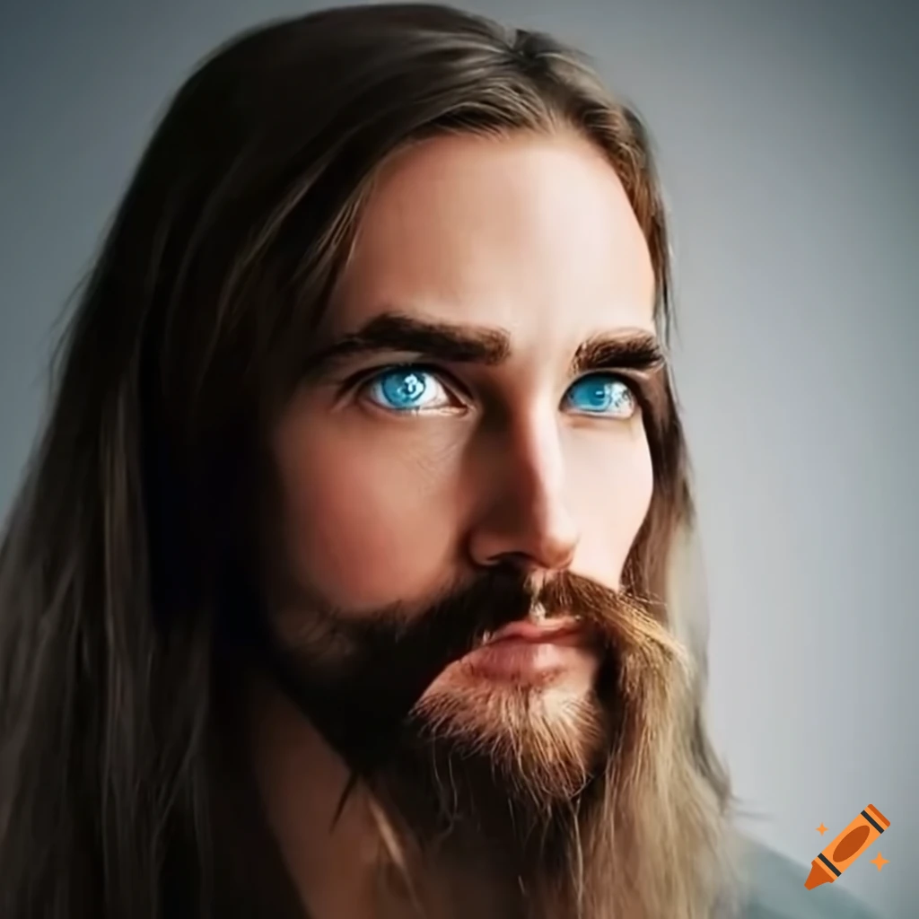 Portrait of a man with long hair, blue eyes, and goatee on Craiyon
