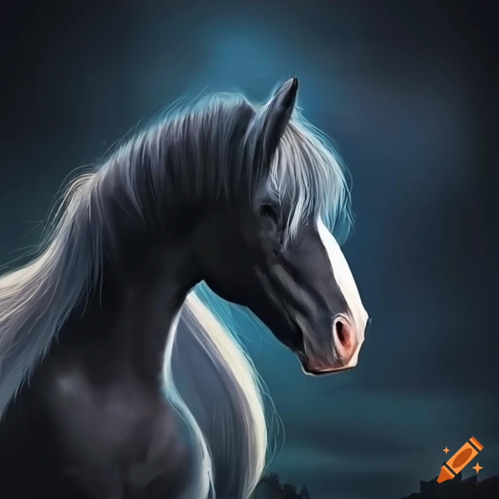 Disney-style movie poster of a majestic black cob horse on Craiyon