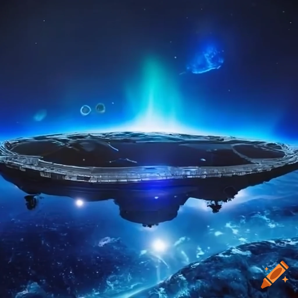 Image of a sci-fi floating island with blue forcefield