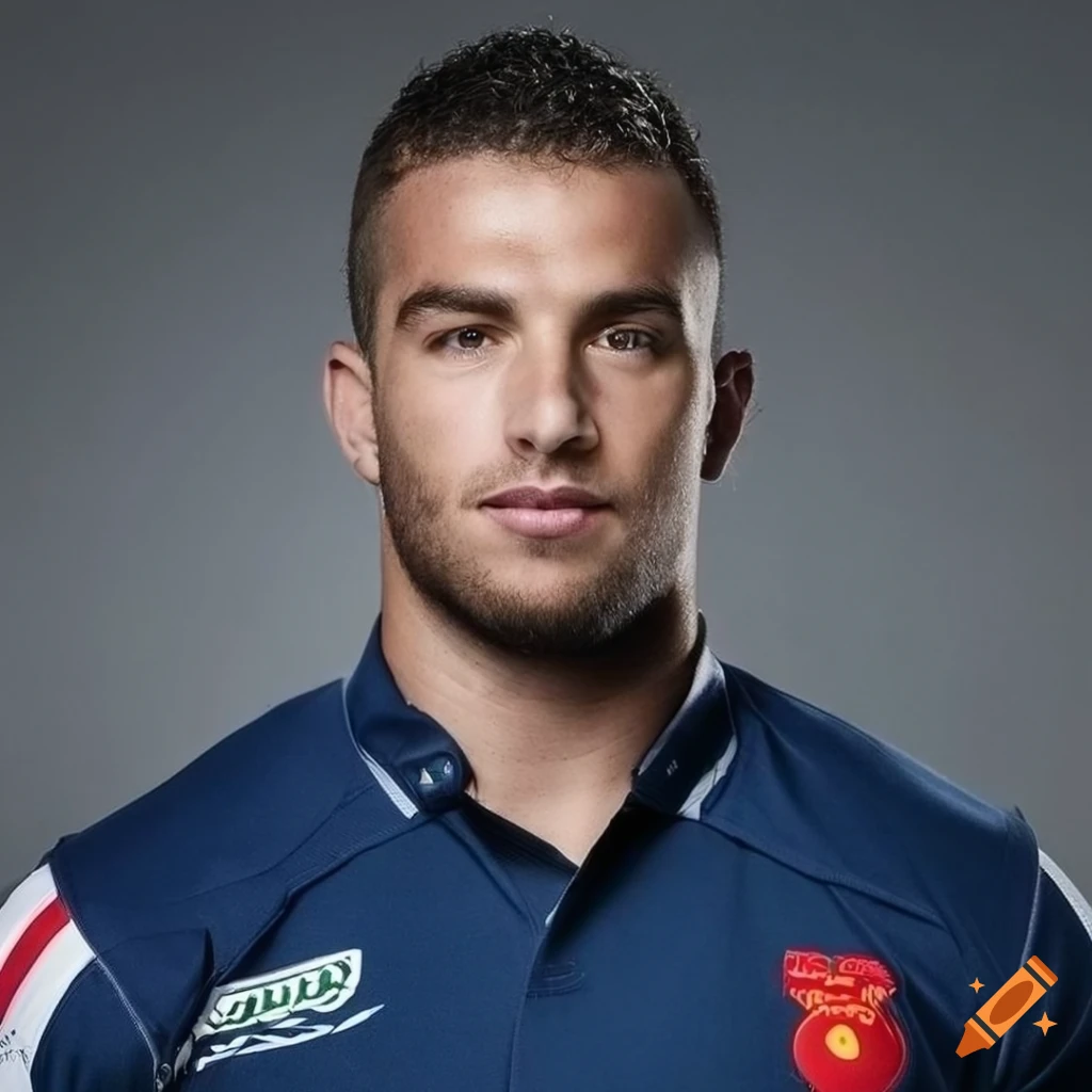 Portrait of a 30-year-old spanish rugby player with a small mustache on ...