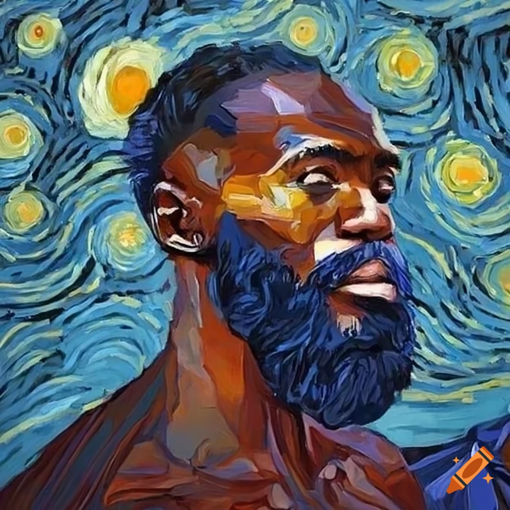 Portrait of a bearded black man by vang gogh on Craiyon