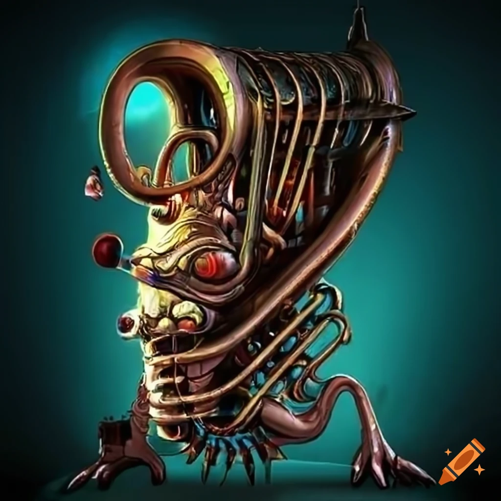 Biomechanical creature in a futuristic city on Craiyon