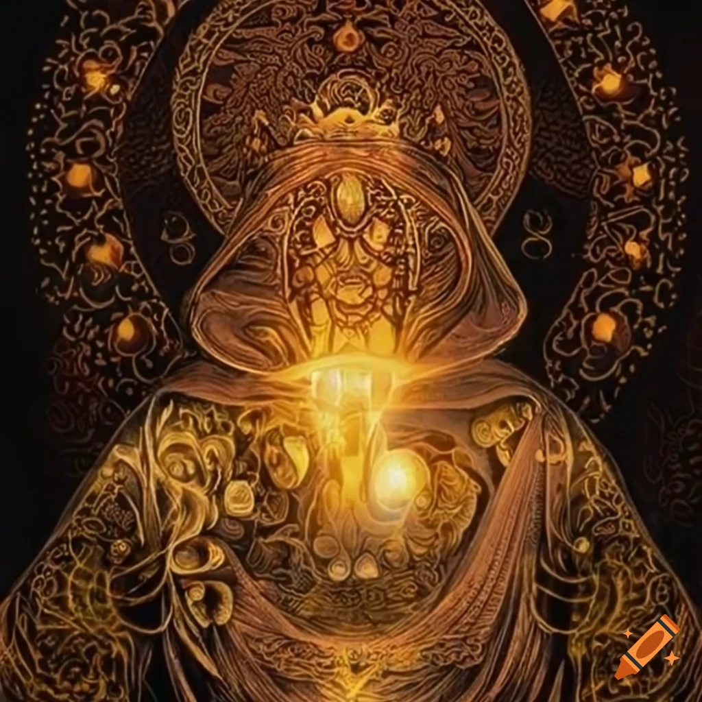 Golden tarot card with religious ritual on Craiyon