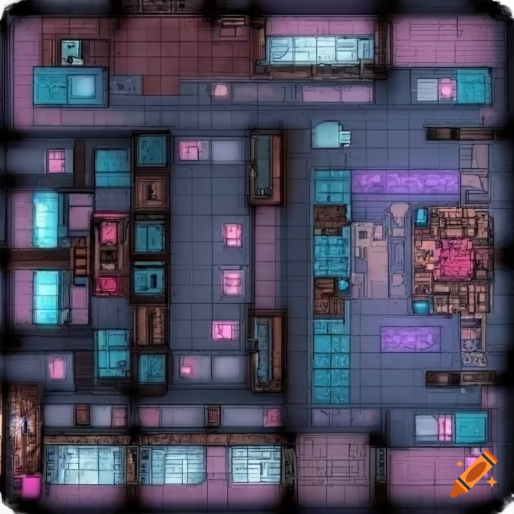 Top view map of a luxurious cyberpunk skyscraper on Craiyon