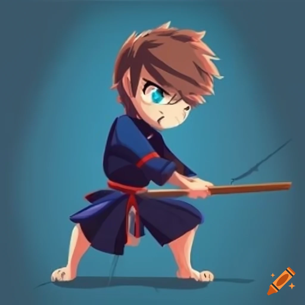Digital artwork of a cute furry boy in kendo uniform