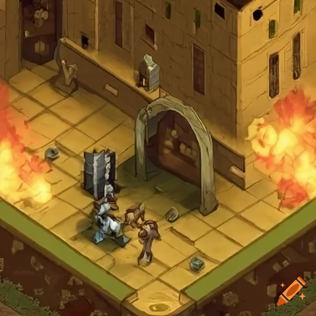 Isometric view of a dark fantasy RPG game on Craiyon