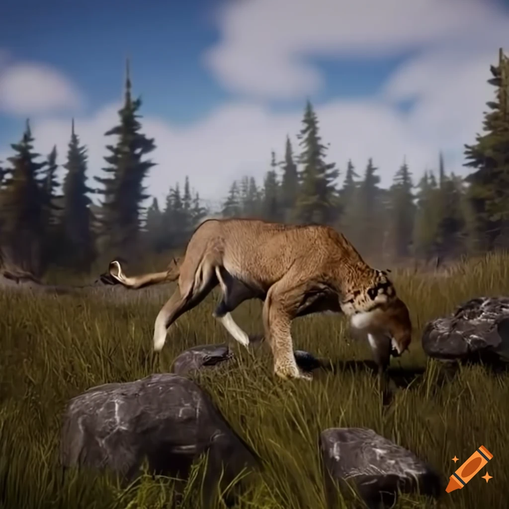 Unreal engine 5 screenshot of liger hunting antilopes on Craiyon