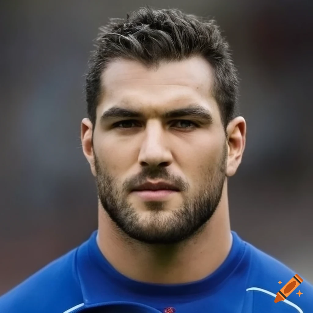 Portrait of a French rugby player with a stubble on Craiyon