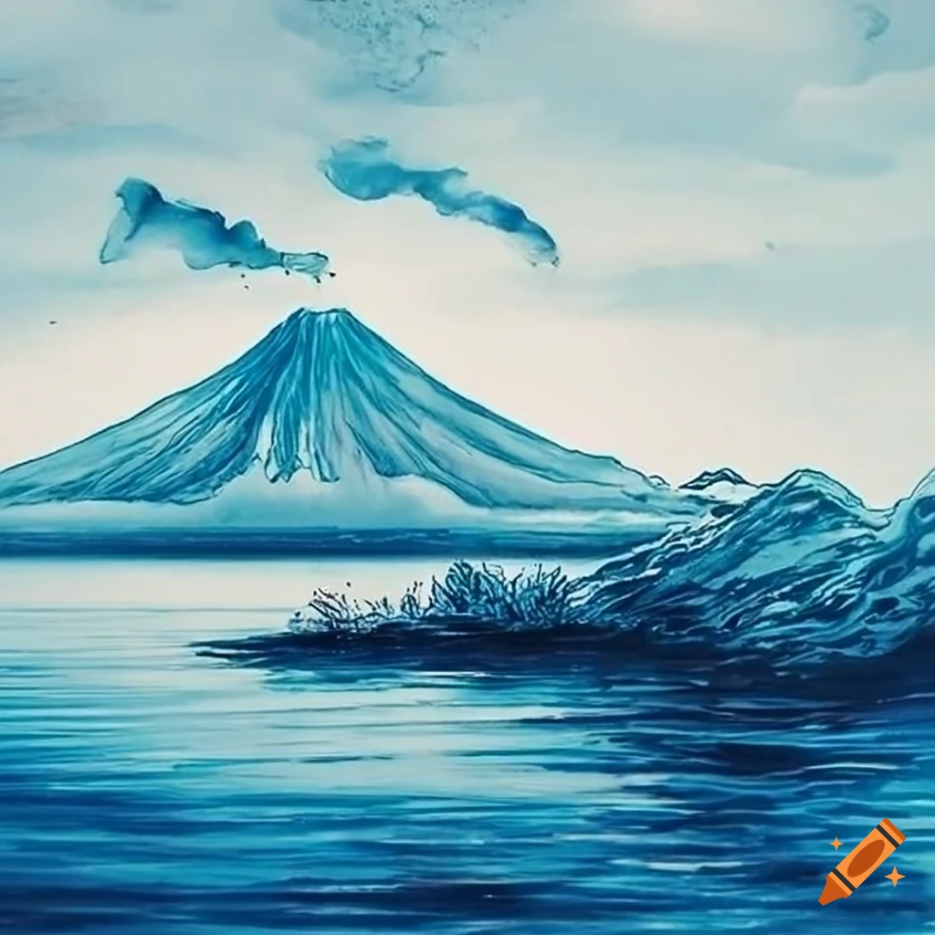 Ink artwork of lake nicaragua with concepcion volcano on Craiyon