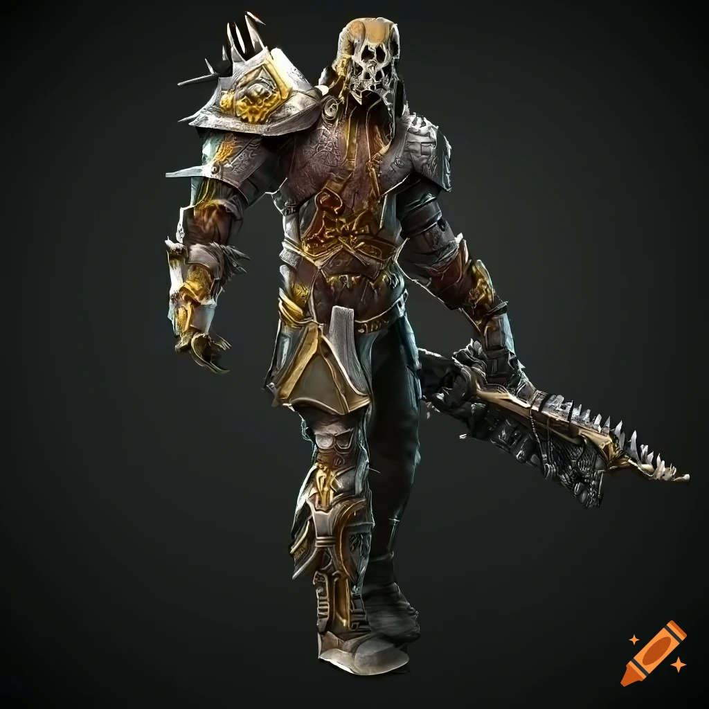 3d render of an undead king warrior in intricate armor