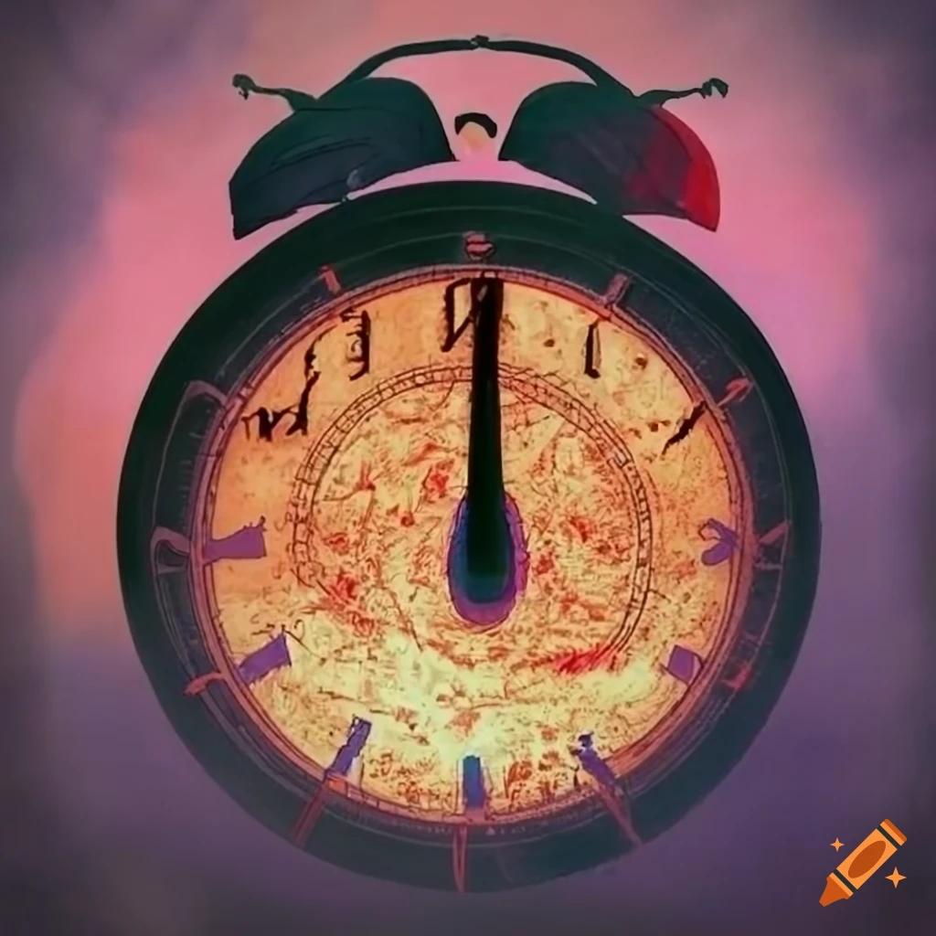 Interconnected cloud celestial clock in dark decaying style on Craiyon