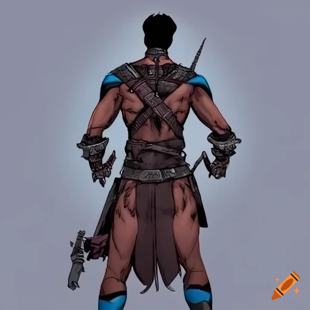 Nightwing in barbarian costume, rear view on Craiyon