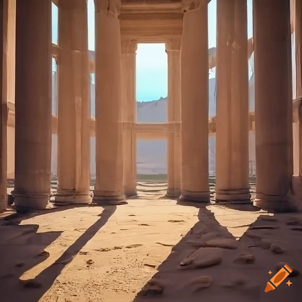 Interior perspective of a historical building in a desert apocalypse on ...