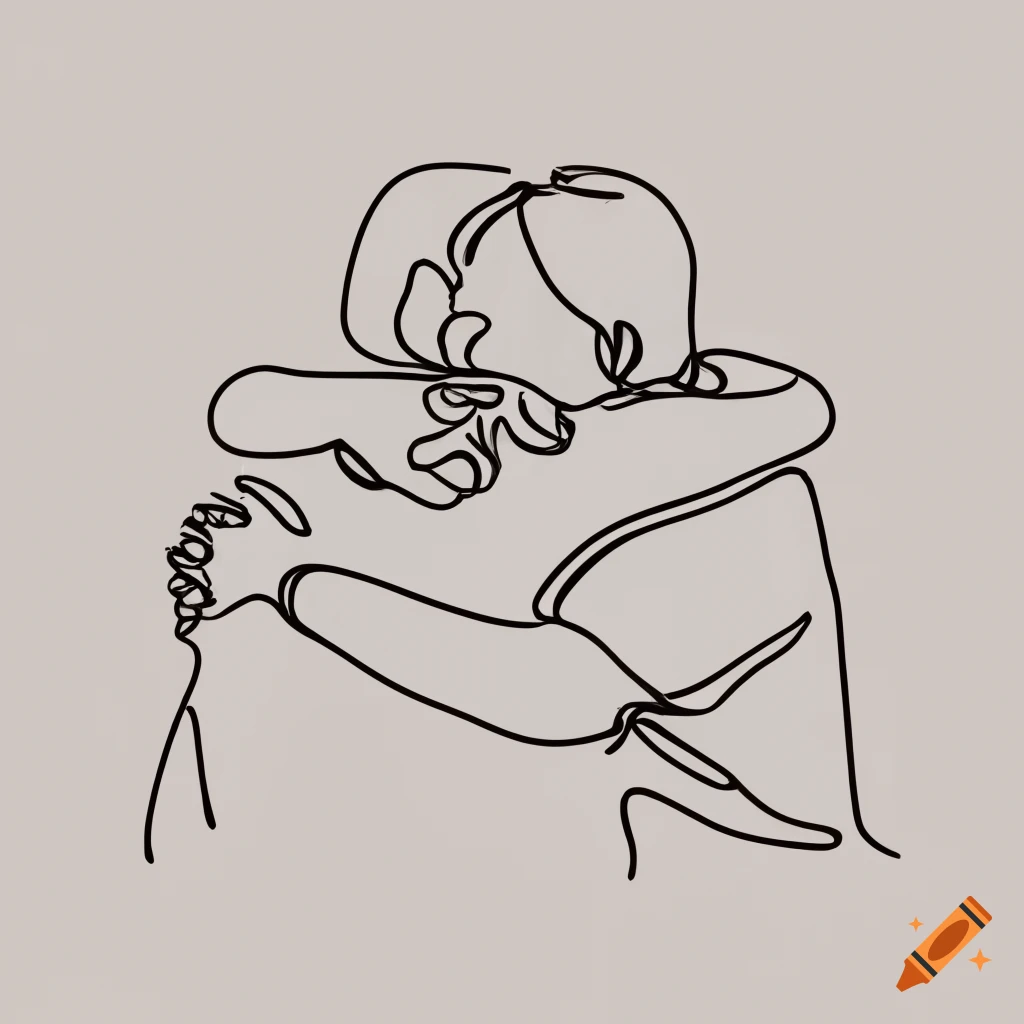 Minimalist sketch of a young couple hugging on Craiyon