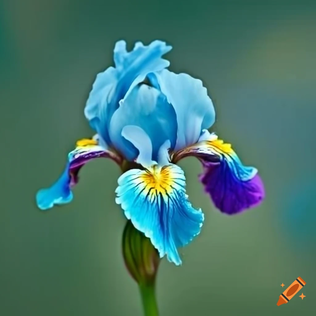 Artistic depiction of irises with scattered pearls on Craiyon