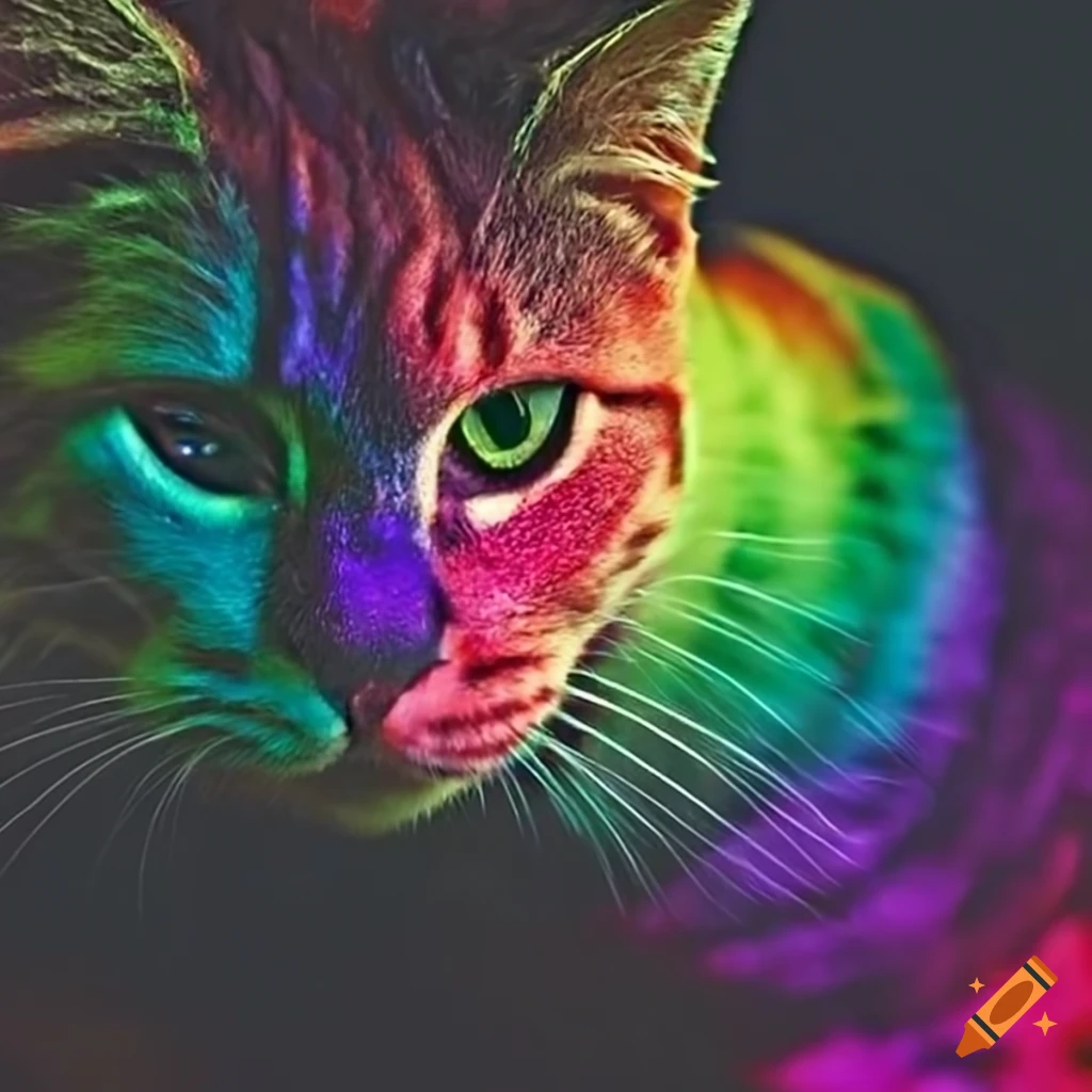 Colorful cat with a rainbow pattern on Craiyon