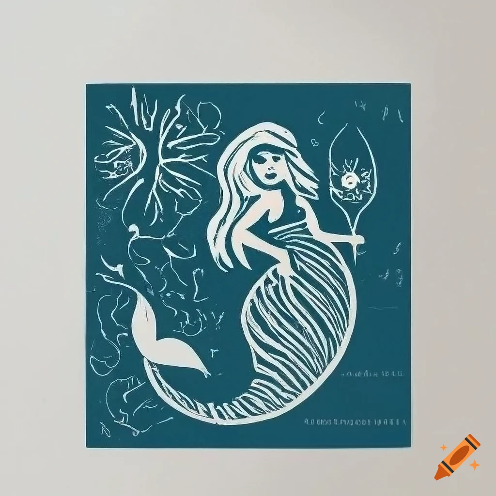 Linocut artwork of a mermaid by luigi amato on Craiyon