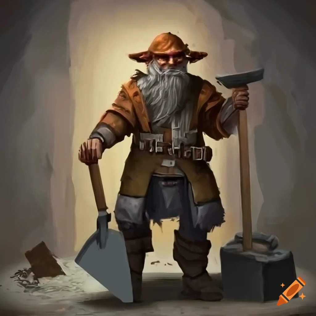 Fantasy miner digging with a shovel on Craiyon