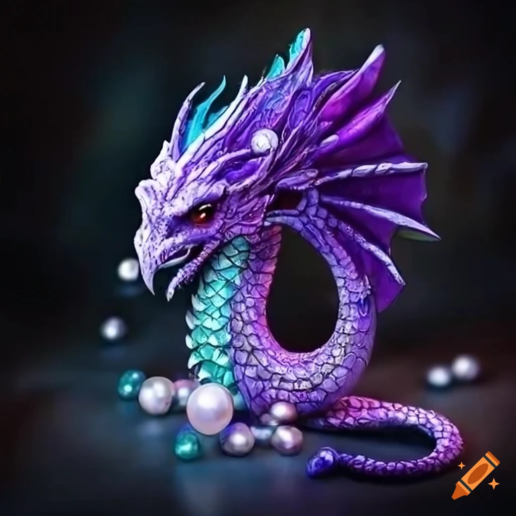 Mesmerizing dragon adorned with pearls and irises on Craiyon