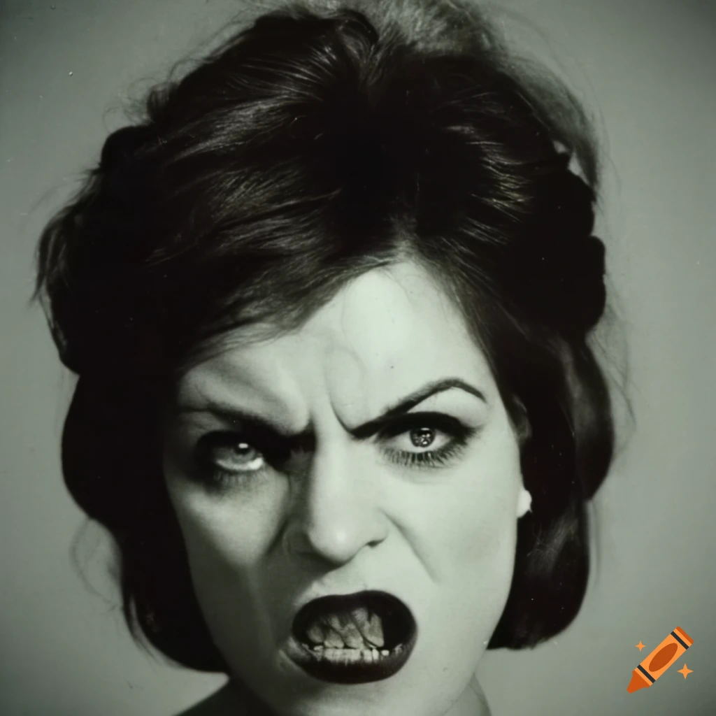 Multicolor vintage photo of an angry woman