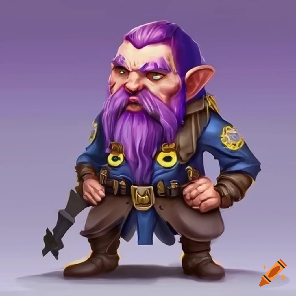 Image of a purple-haired dwarf police officer on Craiyon