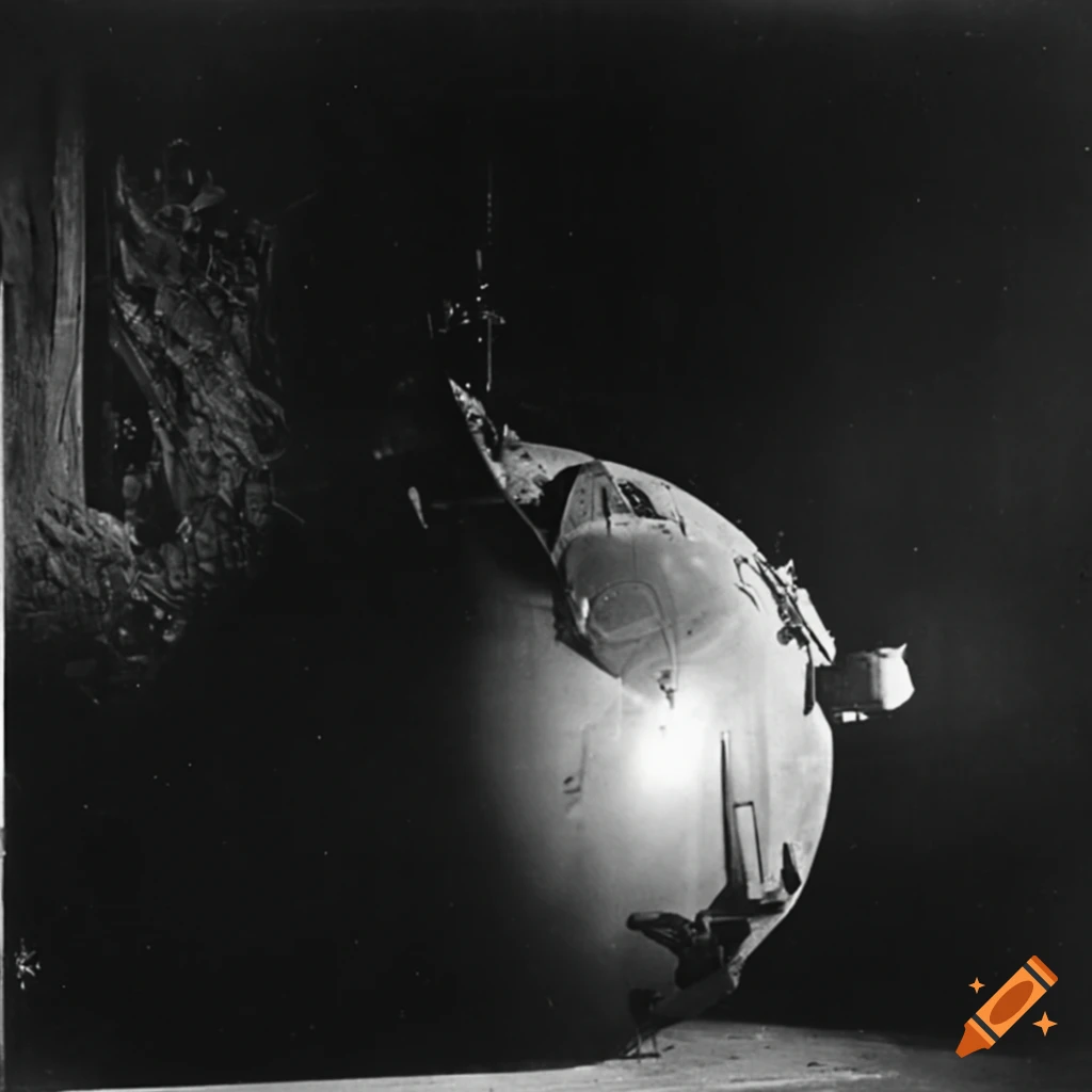 Photo of classified wwii spacecraft landing in front of troops