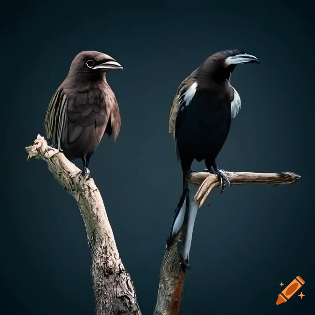 Illustration of two magpies on a branch on Craiyon