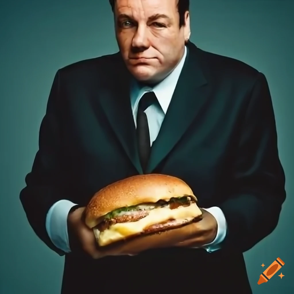 Image of Tony Soprano holding a cheeseburger on Craiyon