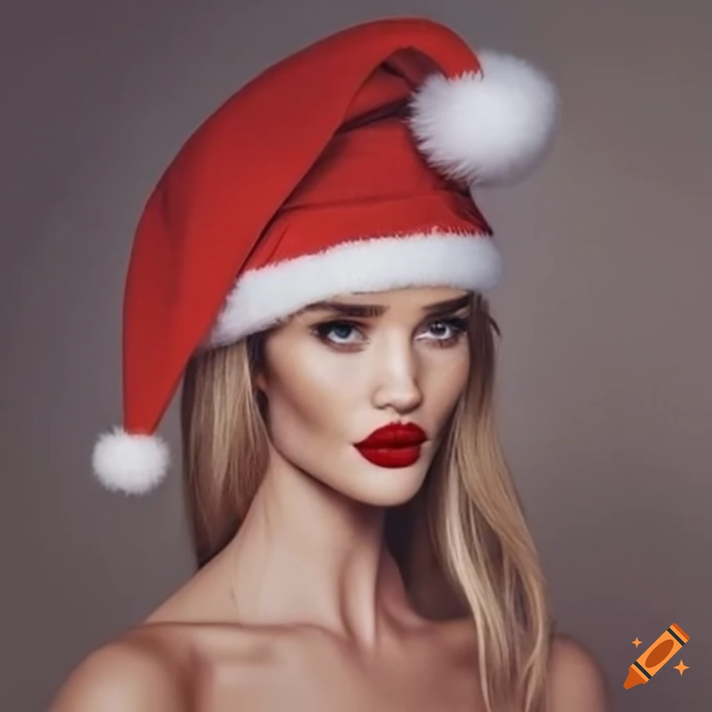 Rosie huntington-whiteley wearing a santa hat on Craiyon