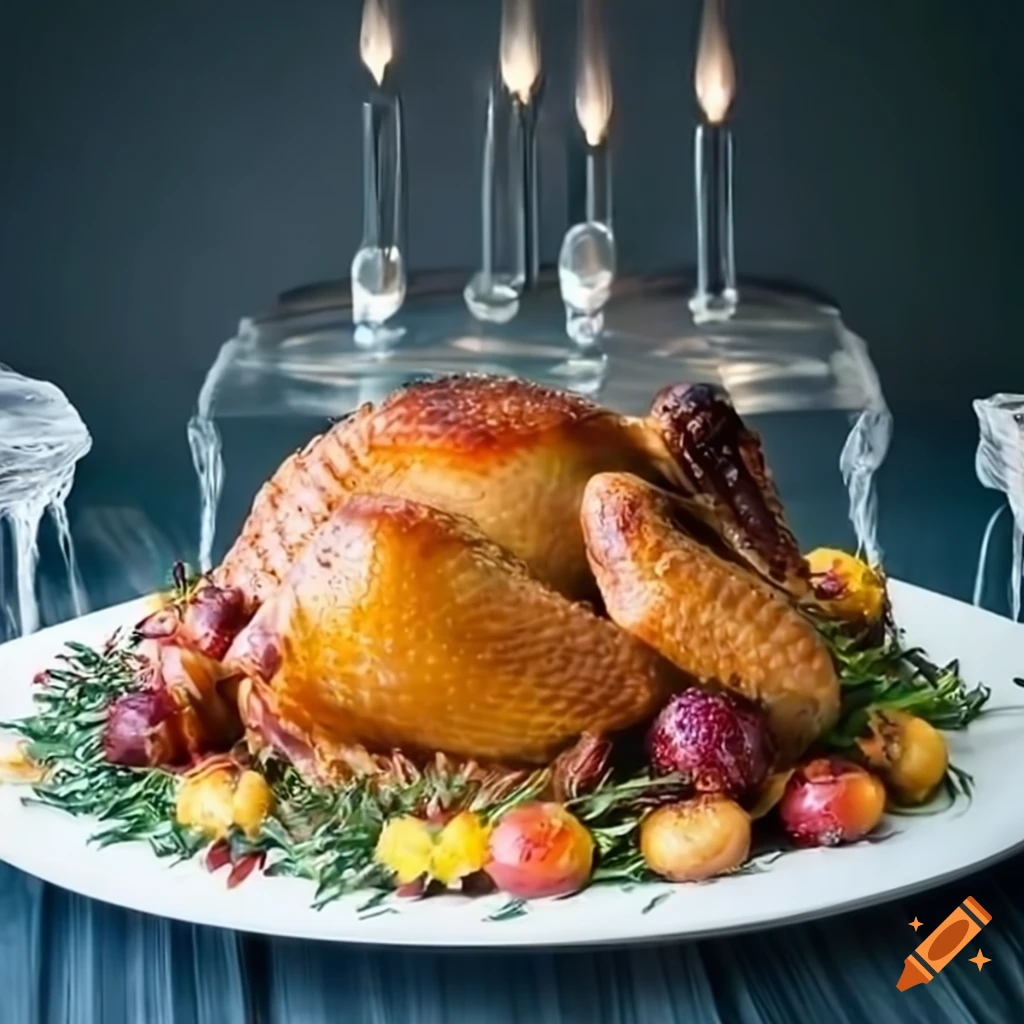 Gelatin aspic with a thanksgiving turkey centerpiece on Craiyon