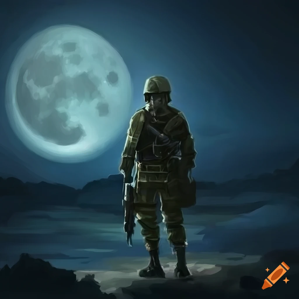 Image of a brave soldier under the moonlit night on Craiyon