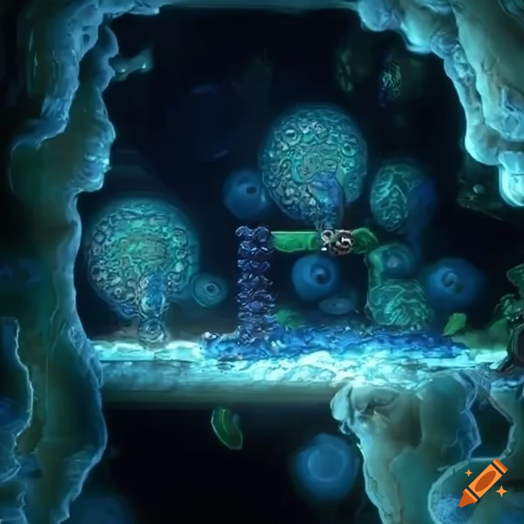 2d game layout map of a cave with bubbles on Craiyon