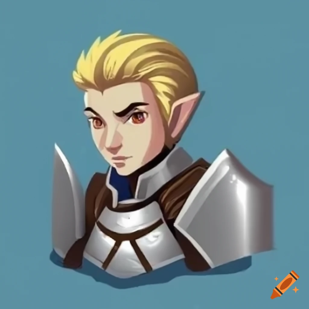 Character design of a half elf paladin in Hyrule armor on Craiyon