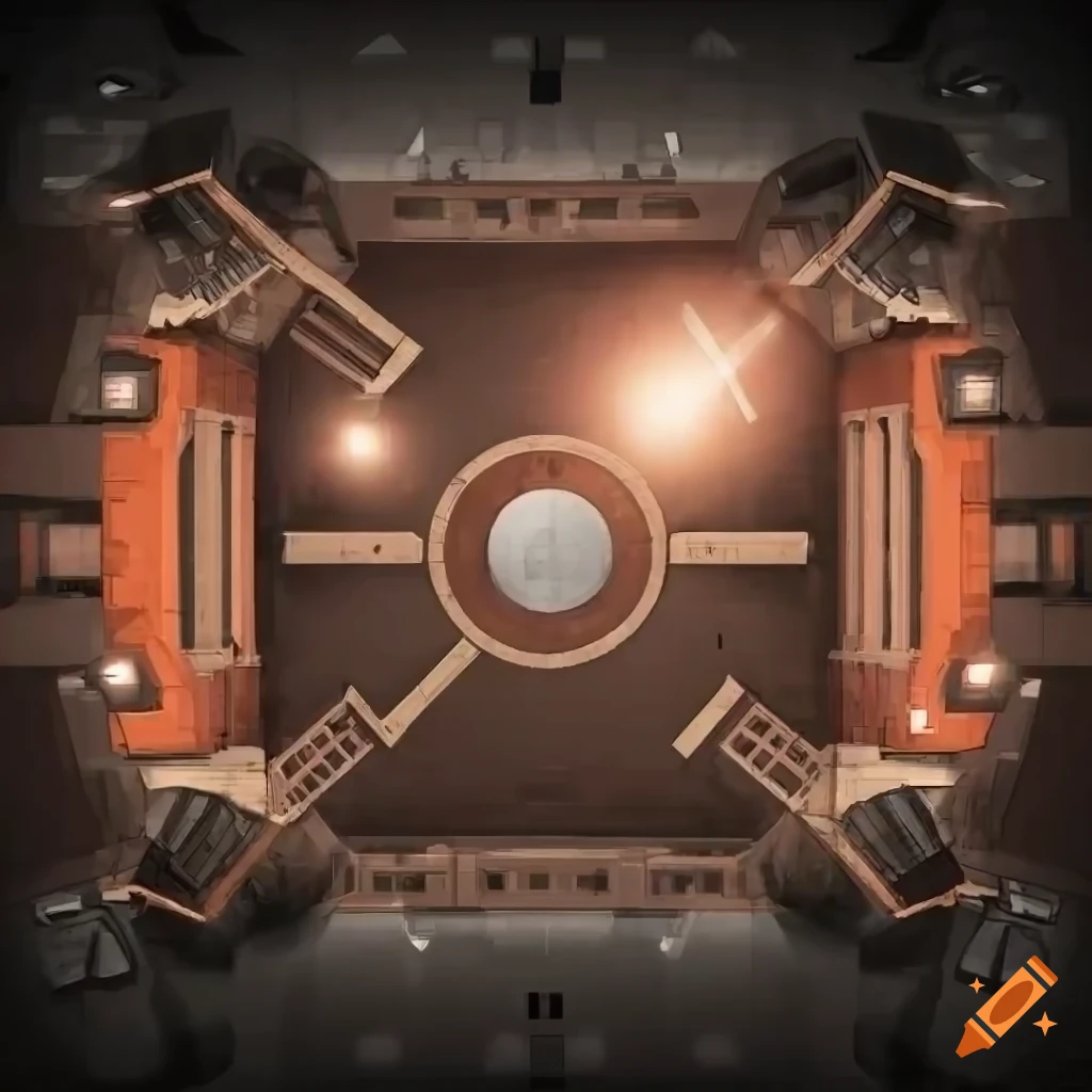 Top down view of a simple industrial spaceship room on Craiyon