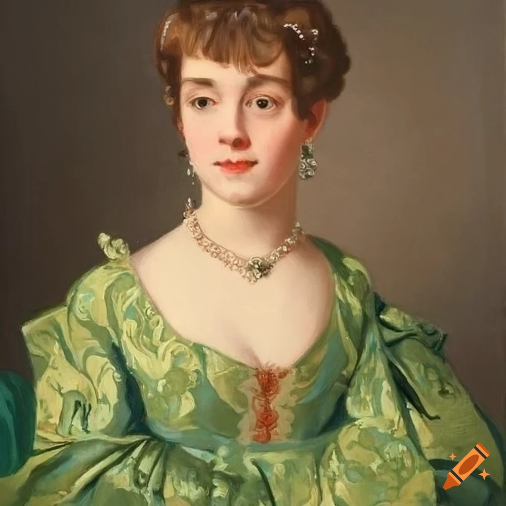 Vintage portrait of a young lady in a green dress on Craiyon