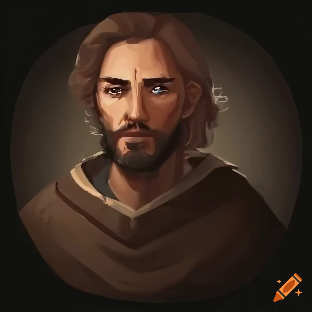 Portrait of a male mage in light brown clothes on Craiyon