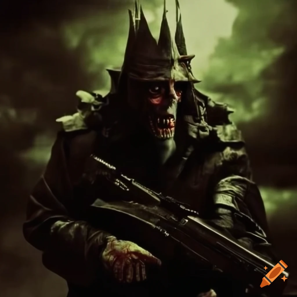 Movie still from a dark fantasy military horror film on Craiyon