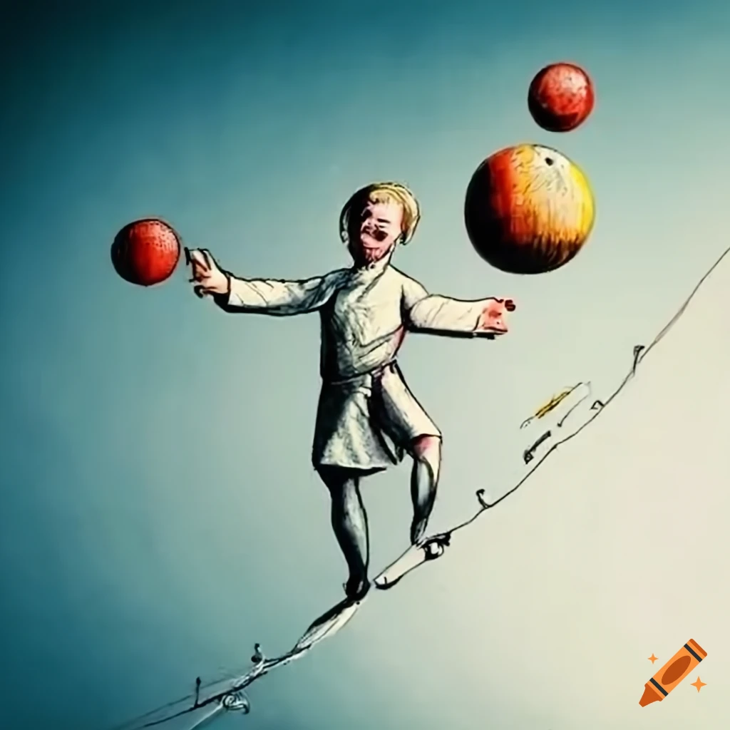 Satirical illustration of leaders walking on tightrope