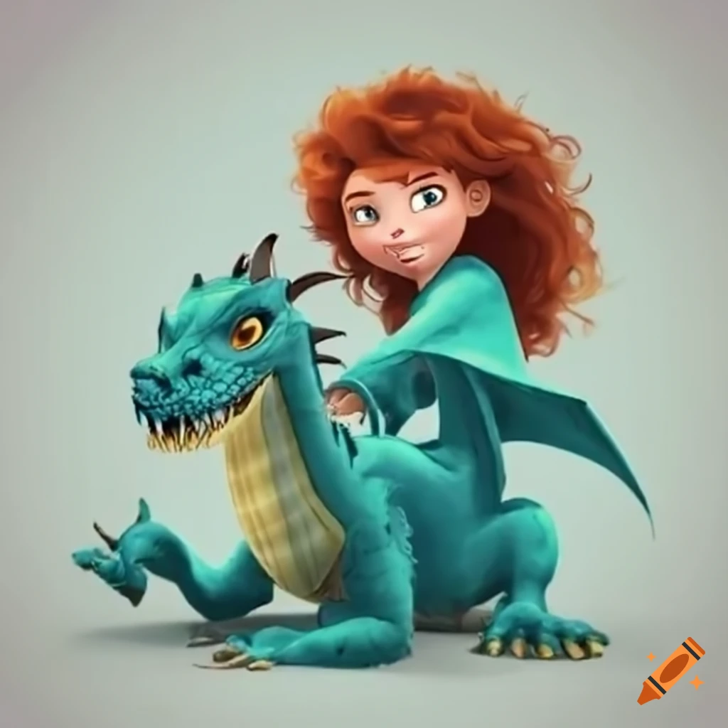 Illustration of a brave princess and friendly dragon